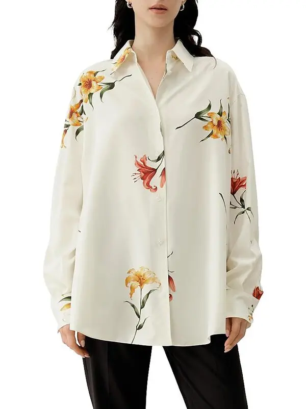 Lilysilk Lily Print Oversize Shirt - Lily White