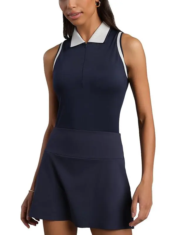 RHONE Course To Court Sleeveless Zip Polo Shirt - Navy Blue