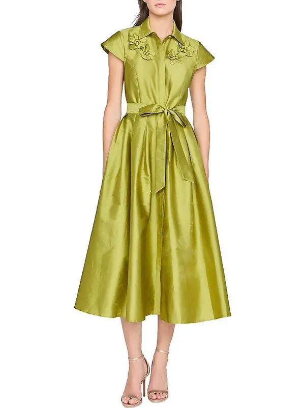 Theia Vada Taffeta Shirt Dress - Peridot