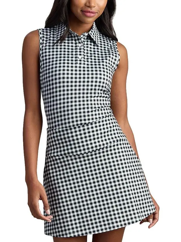 RHONE Sleeveless Polo Shirt With Gingham Checks - Black Gingham