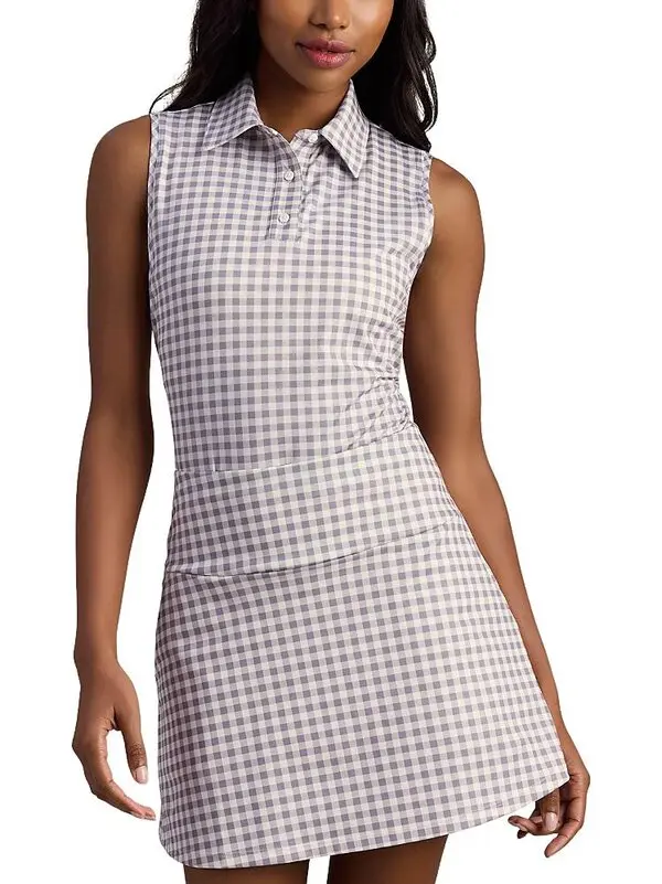 RHONE Sleeveless Polo Shirt - Purple Smoke Gingham