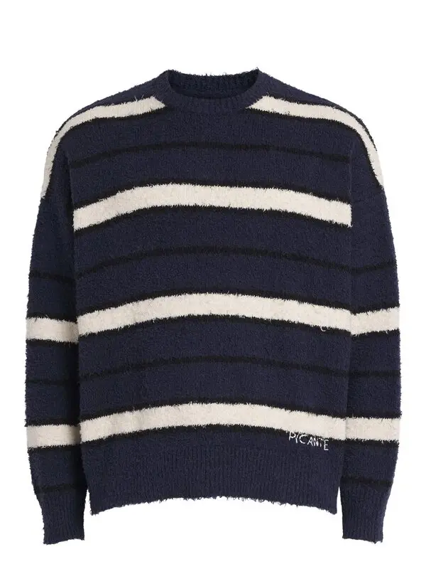 PICANTE Cotton-blend Shaggy Stripe Sweater - Navy