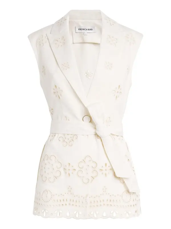 Veronica Beard Eyelet Belted Blazer - Ivory