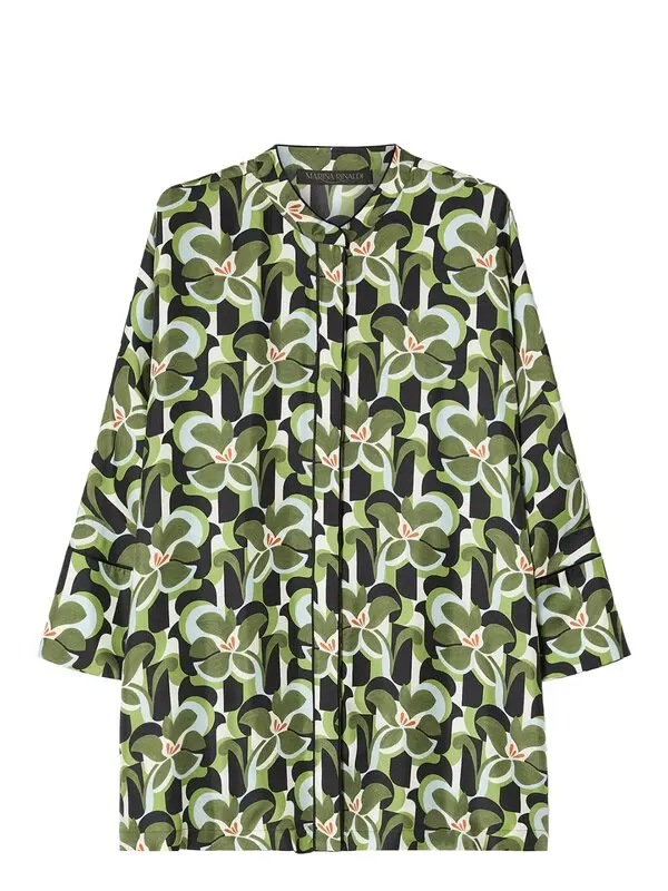 Marina Rinaldi Floral Silk Twill Shirt - Green