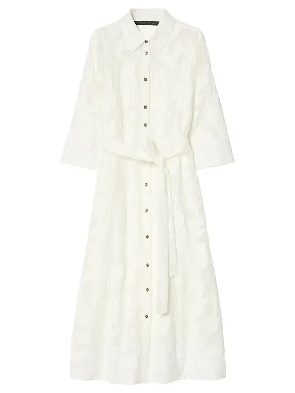 Marina Rinaldi Floral Jacquard Midi Shirt Dress - White