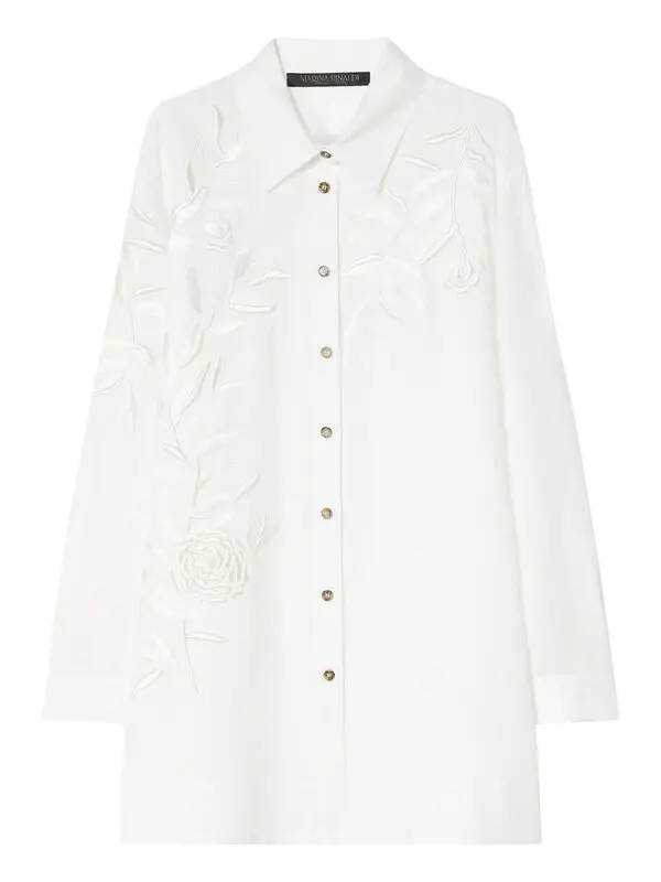 Marina Rinaldi Linen Embroidered Longline Shirt - White