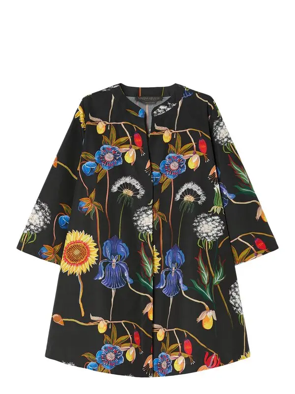 Marina Rinaldi Floral Cotton Tunic Shirt - Black