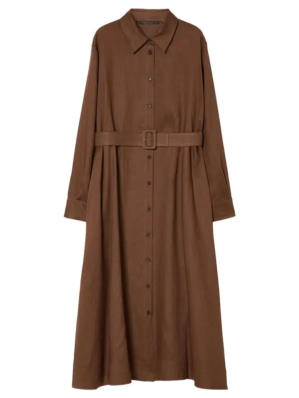 Marina Rinaldi Linen Belted Midi Shirt Dress - Brown