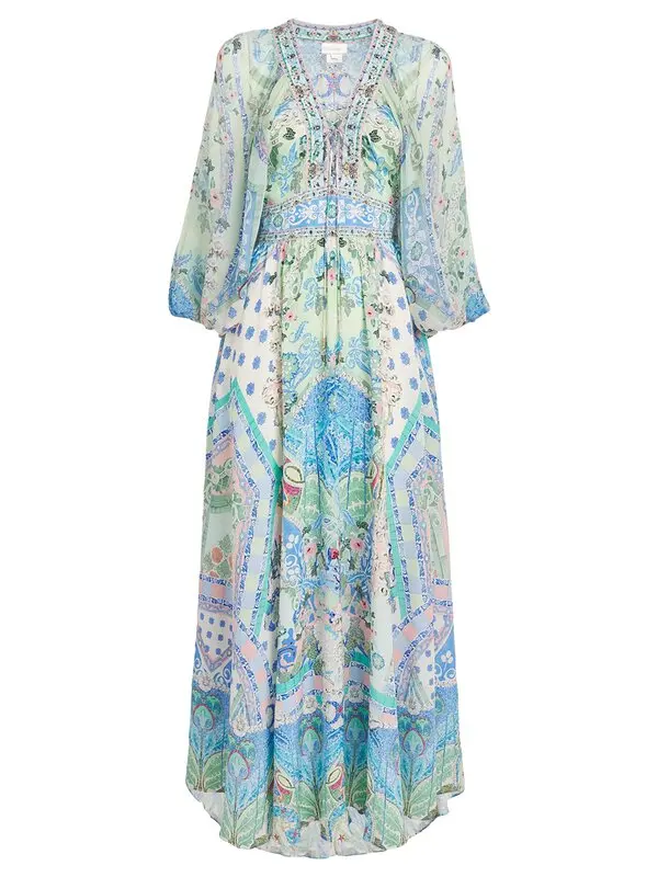 Camilla Embellished Silk Maxi Dress - Blue