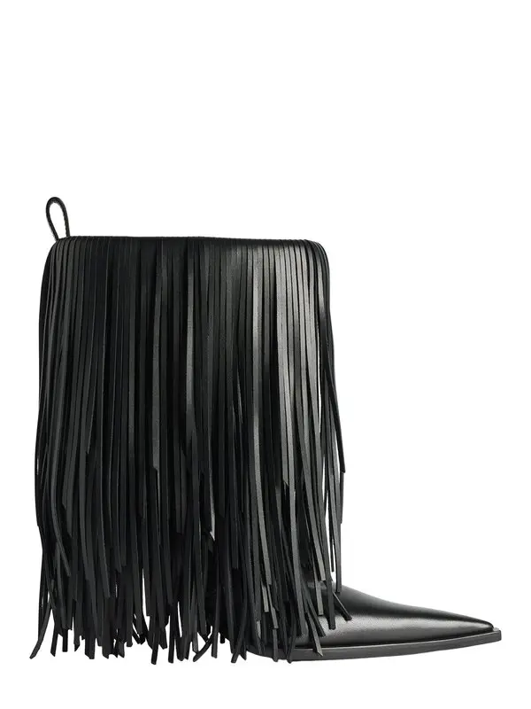Balenciaga Calfskin Avenue Fringed Heeled Boots 90 - Black
