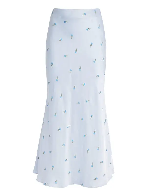 Claudie Pierlot Satin Floral Midi Skirt - Blue