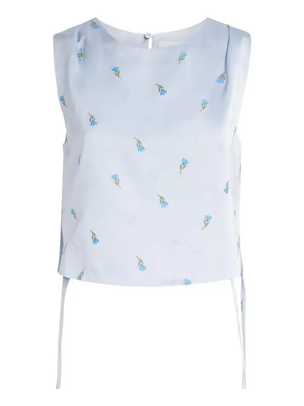 Claudie Pierlot Satin Floral Blouse With Side-tie - Blue