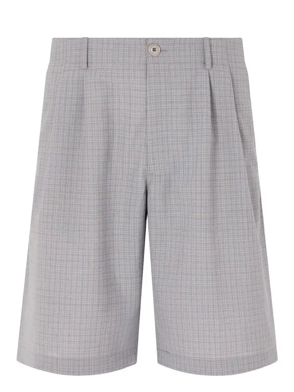 Our Legacy Ponte Straight-leg Pleated Checked Grain De Poudre Shorts - Gray