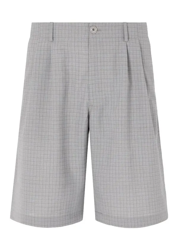 Our Legacy Ponte Straight-leg Pleated Checked Grain De Poudre Shorts - Gray