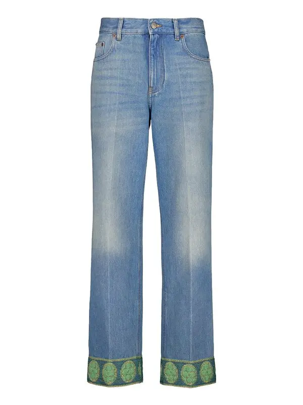 Valentino Garavani Denim Trousers With Jacquard Trim - Blue