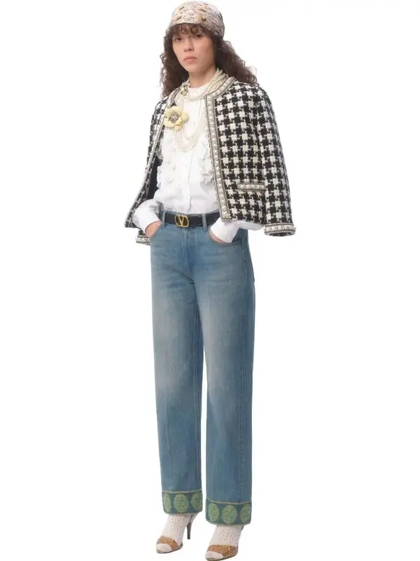 Valentino Garavani Denim Trousers With Jacquard Trim - Blue
