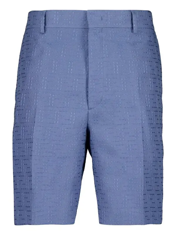 Fendi Ff Jacquard Linen Bermuda Shorts - Blue