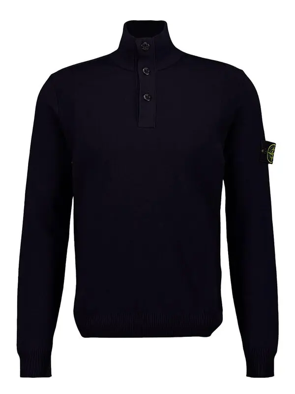 Stone Island Stretch Wool Half-button Jumper - Blue
