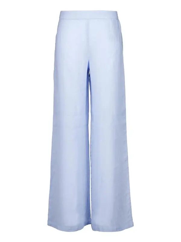 120% Lino Wide-leg Linen Pants - Blue
