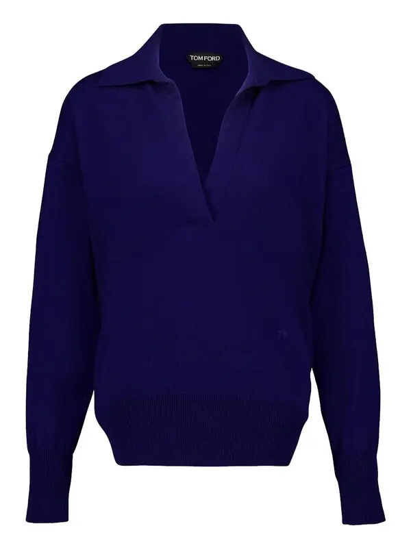 TOM FORD Long Sleeve Cashmere Polo - Blue