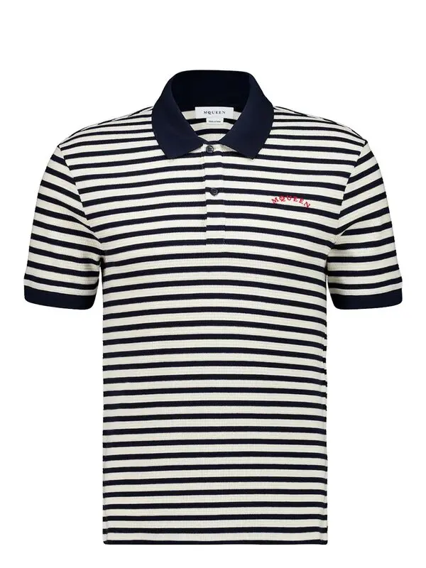Alexander McQueen Ivory And Navy Striped Polo Shirt - Blue