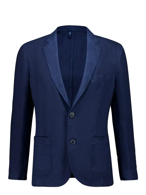 120% Lino Navy Linen Blazer - Blue