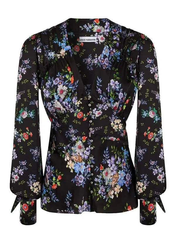 Rabanne Long Sleeve Silk Blouse - Black