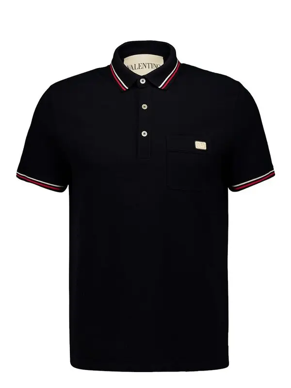 Valentino Garavani Piqué Polo Shirt With Vlogo Patch - Black