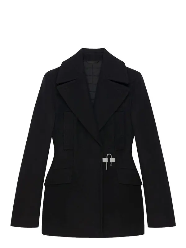Givenchy U-lock Buckle Quilted Wool Pea Coat - Black