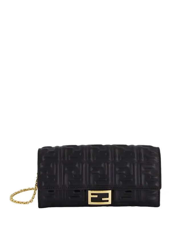 Fendi Baguette Continental Wallet With Chain Strap - Black