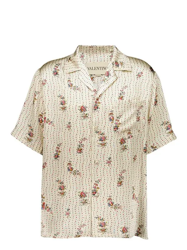 Valentino Garavani Butter Silk Bowling Shirt Floral Print - Beige