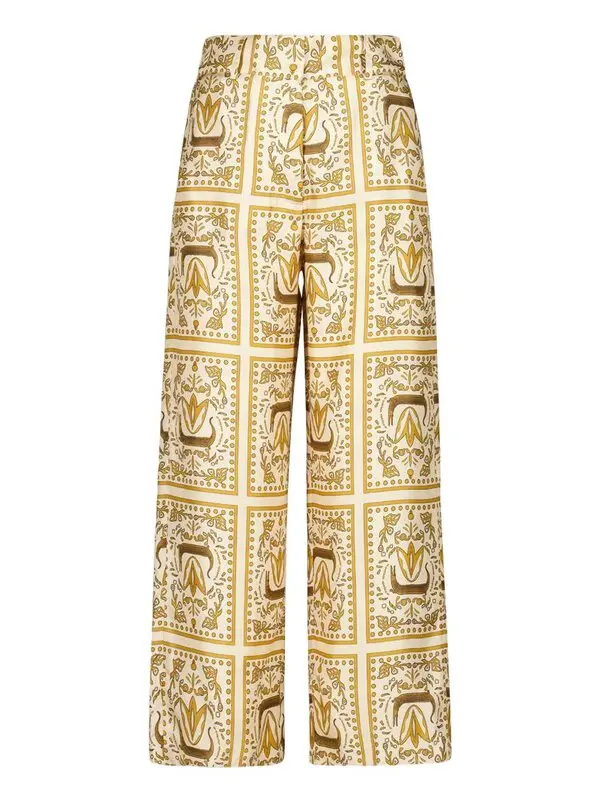 PAULA Sonia Crocoprint Printed Silk Twill Pants - Cream