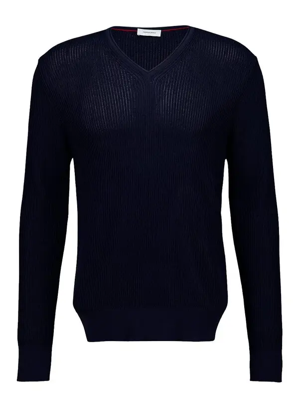FERRAGAMO V-neck Fine Knit Sweater - Blue