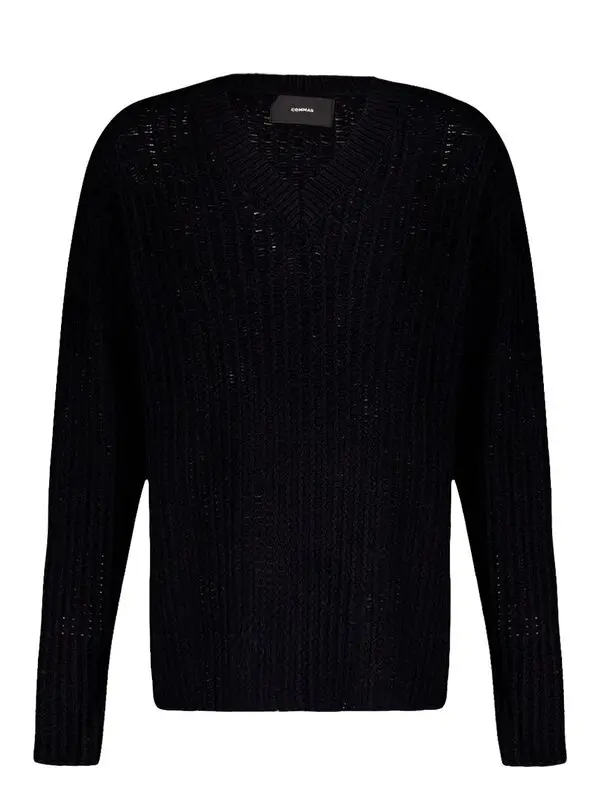 Commas Open Knit V-neck Sweater - Black