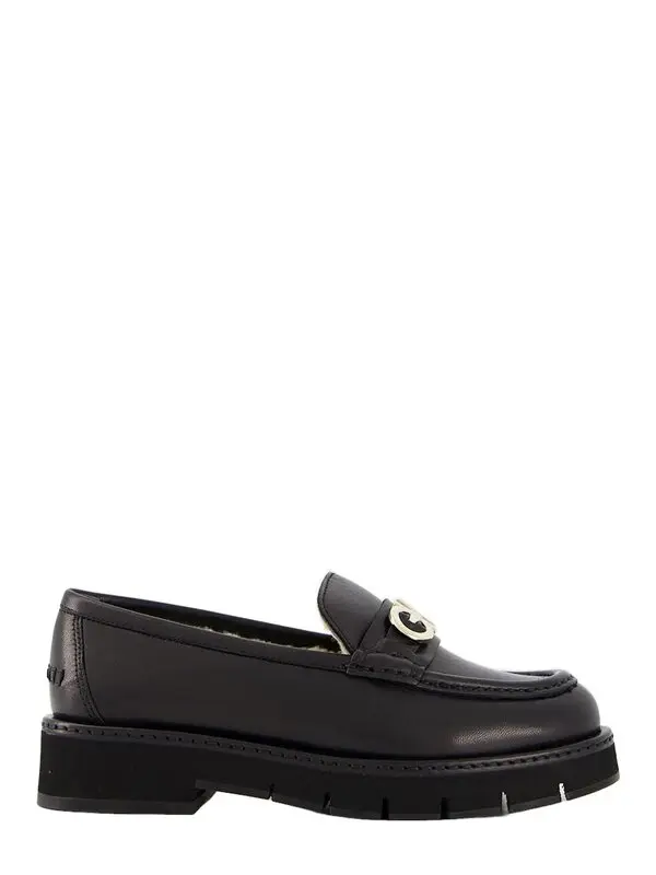 FERRAGAMO Moccasin With Gancini Ornament And Wool Lining - Black