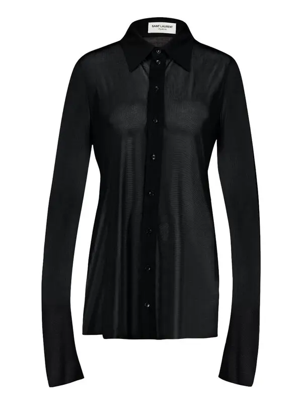Saint Laurent Semi-sheer Crepe Jersey Shirt - Black