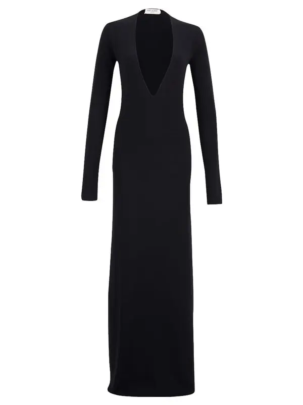 Saint Laurent Plunge Maxi Dress - Black