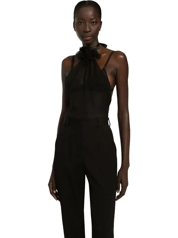 Dolce & Gabbana Chiffon Halterneck Top With Flower Detail - Black
