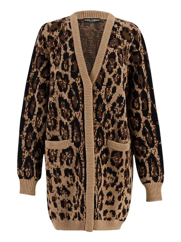 Dolce & Gabbana Leopard Design Wool And Cashmere Cardigan - Brown