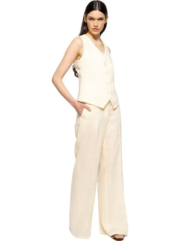 PAULA Marte Linen Wide Leg Pants - Cream