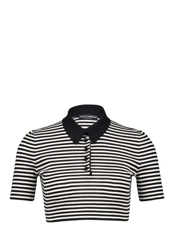 Dolce & Gabbana Cropped Wool Polo Shirt - Black