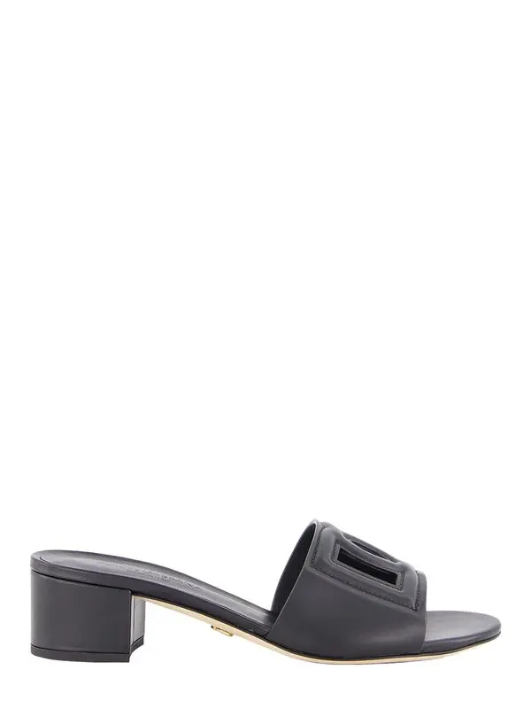 Dolce & Gabbana Leather Heeled Slides - Black