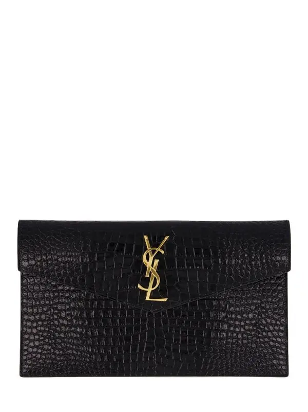 Saint Laurent Crocodile-embossed Leather Uptown Pouch - Black
