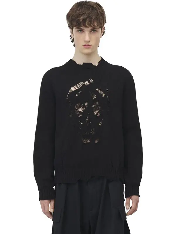 Alexander McQueen Distressed Skull Crew Neck Jumper - Black