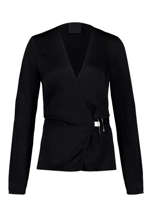 Givenchy Long-sleeve Satin Crepe Wrap Top - Black