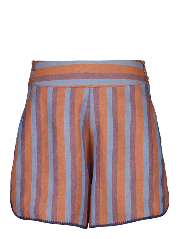 PAULA Calcita Stripes Embroidered Linen Shorts - Blue