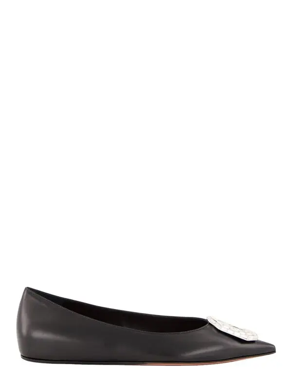 Amina Muaddi Nappa Camelia Flat With Buckle - Black