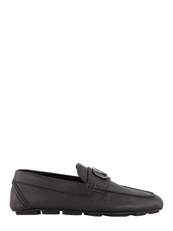 Valentino Garavani Leather Loafers With Logo - Black