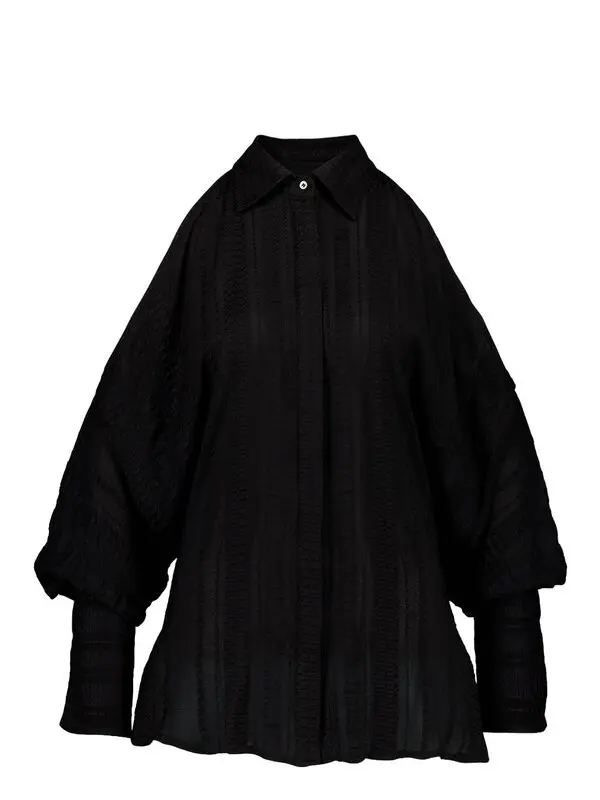 Zeus+dione Off-shoulder Textured Silk Shirt - Black