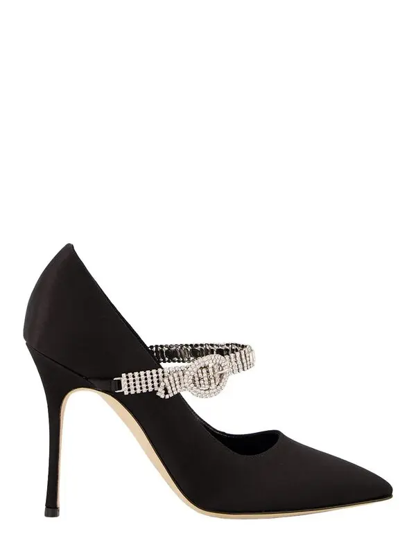 Manolo Blahnik Satin Pumps With Crystal Strap - Black